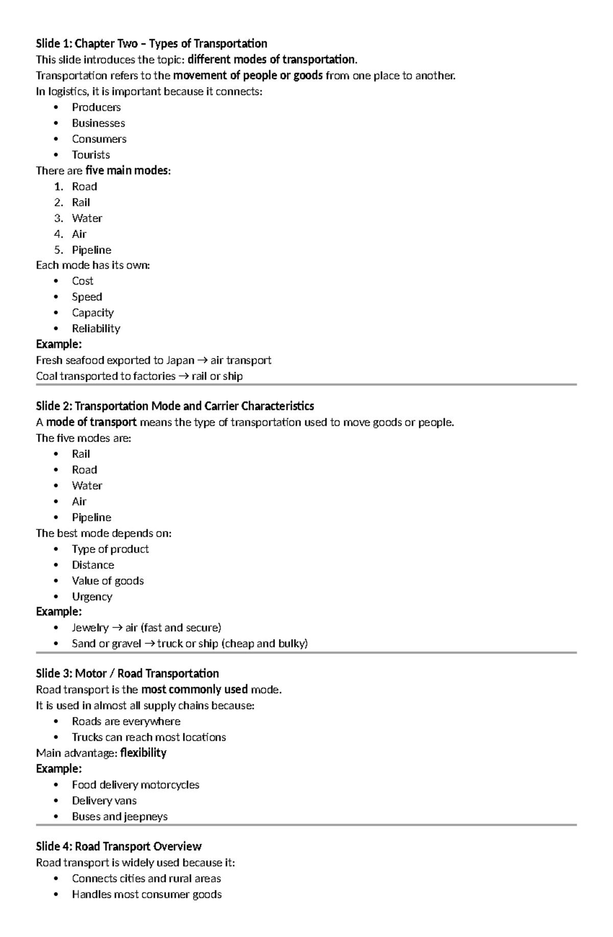 Transportation Modes Overview: Types & Characteristics - Studocu