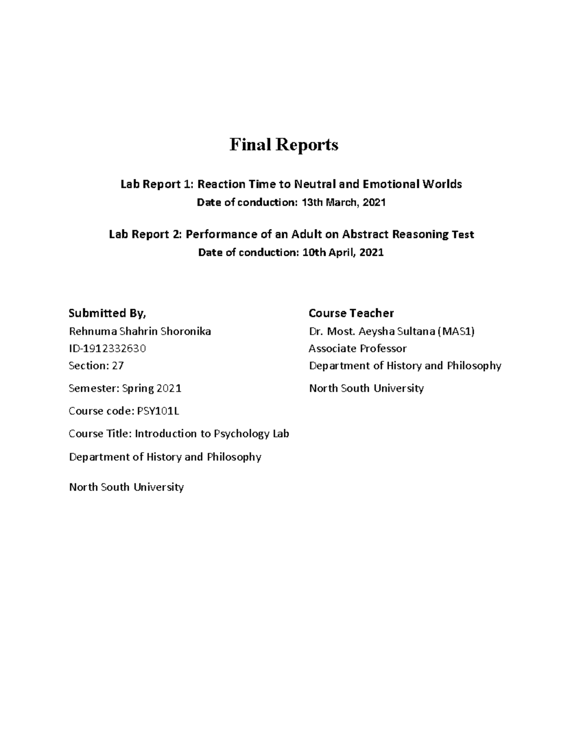 PSY101L Final Lab Report: Reaction Time to Emotional vs. Neutral Words ...