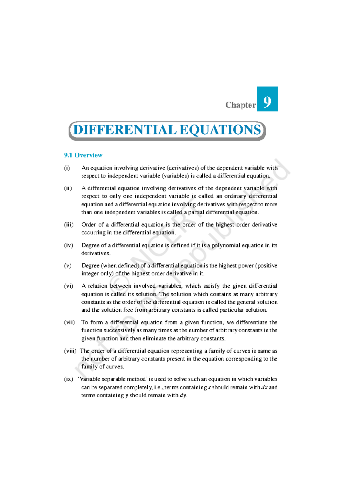 Differential Equations Questions - ####### 9 Overview (i) An equation ...
