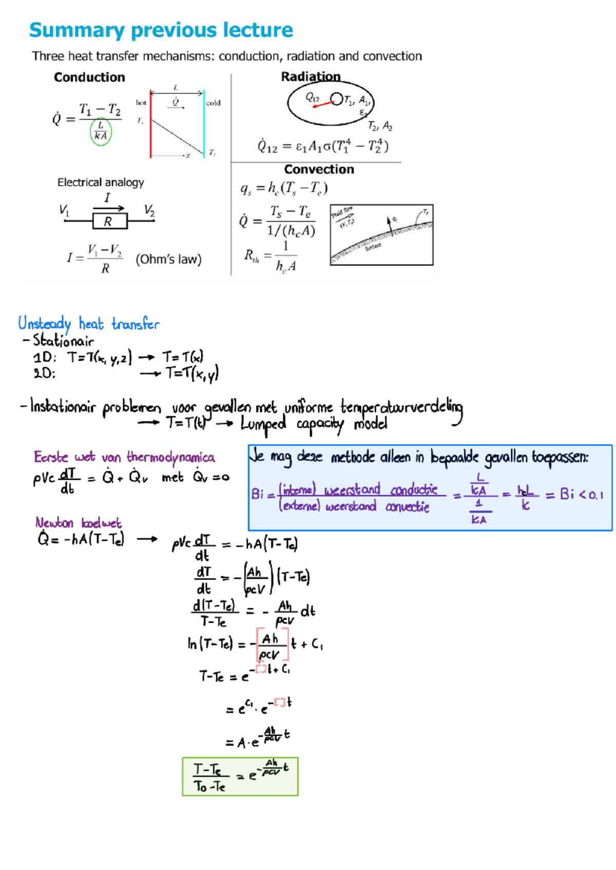 Lecture Summary: Heat Transfer Mechanisms (Conduction, Radiation ...