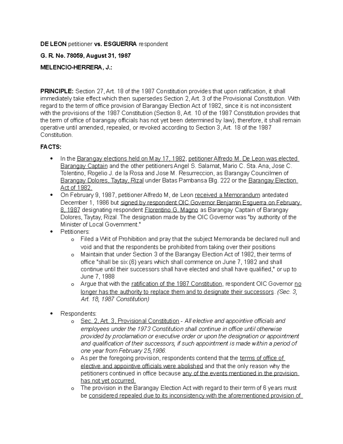 DE LEON vs Esguerra - Case Digest - DE LEON petitioner vs. ESGUERRA ...