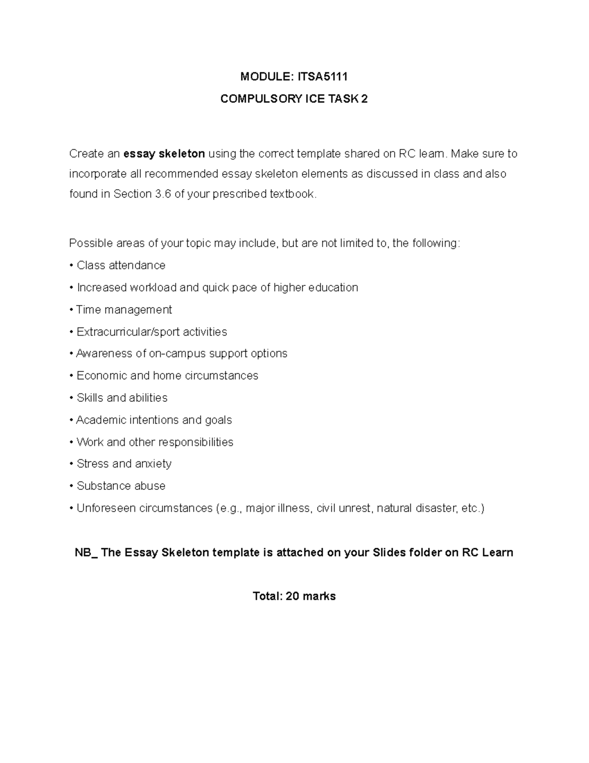 ITSA5111 - Essay Skeleton Guide for ICE TASK 2 Submission - Studocu