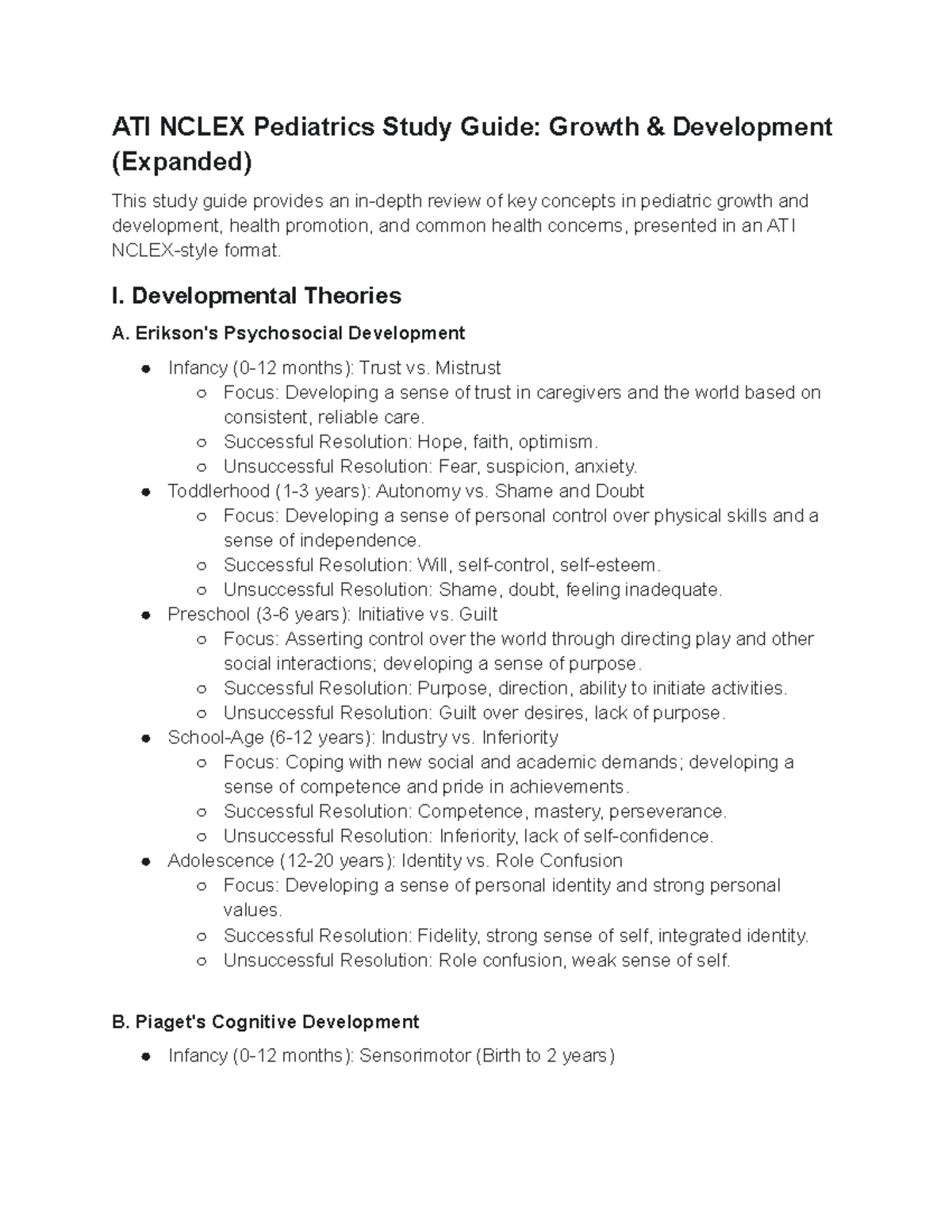 ATI NCLEX Pediatrics Study Guide: Growth & Development Overview - Studocu