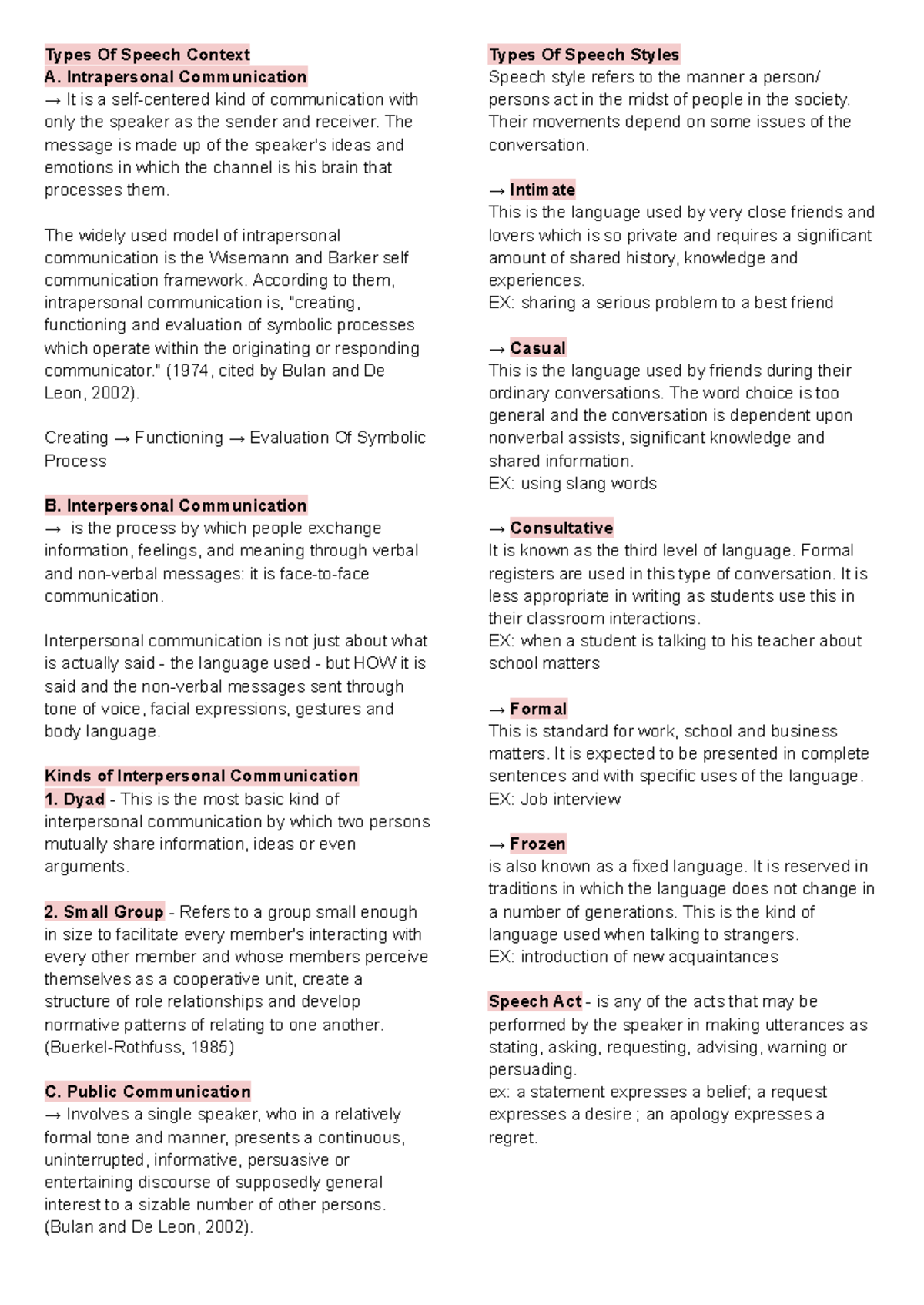 Types of Speech Contexts and Styles in Oral Communication - Studocu