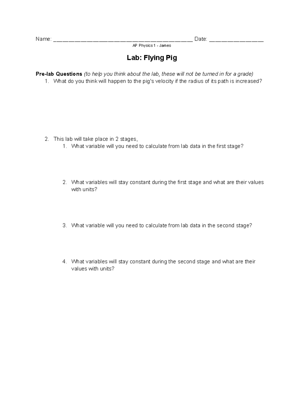 AP Physics 1 Lab: Flying Pig Velocity & Radius Analysis - Studocu
