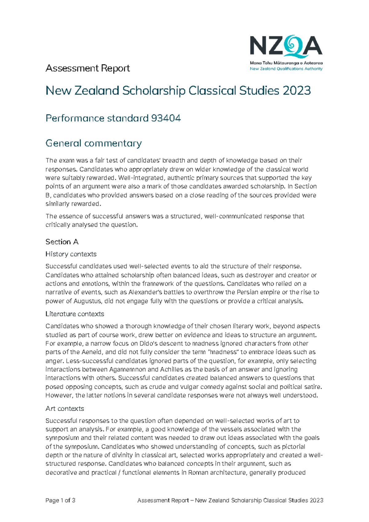 93404 Assessment Report: NZ Scholarship Classical Studies 2023 Analysis ...