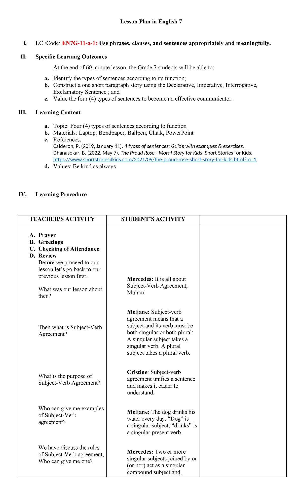 Lesson Plan: Understanding Sentence Types for Grade 7 (EN7G-11-a-1 ...