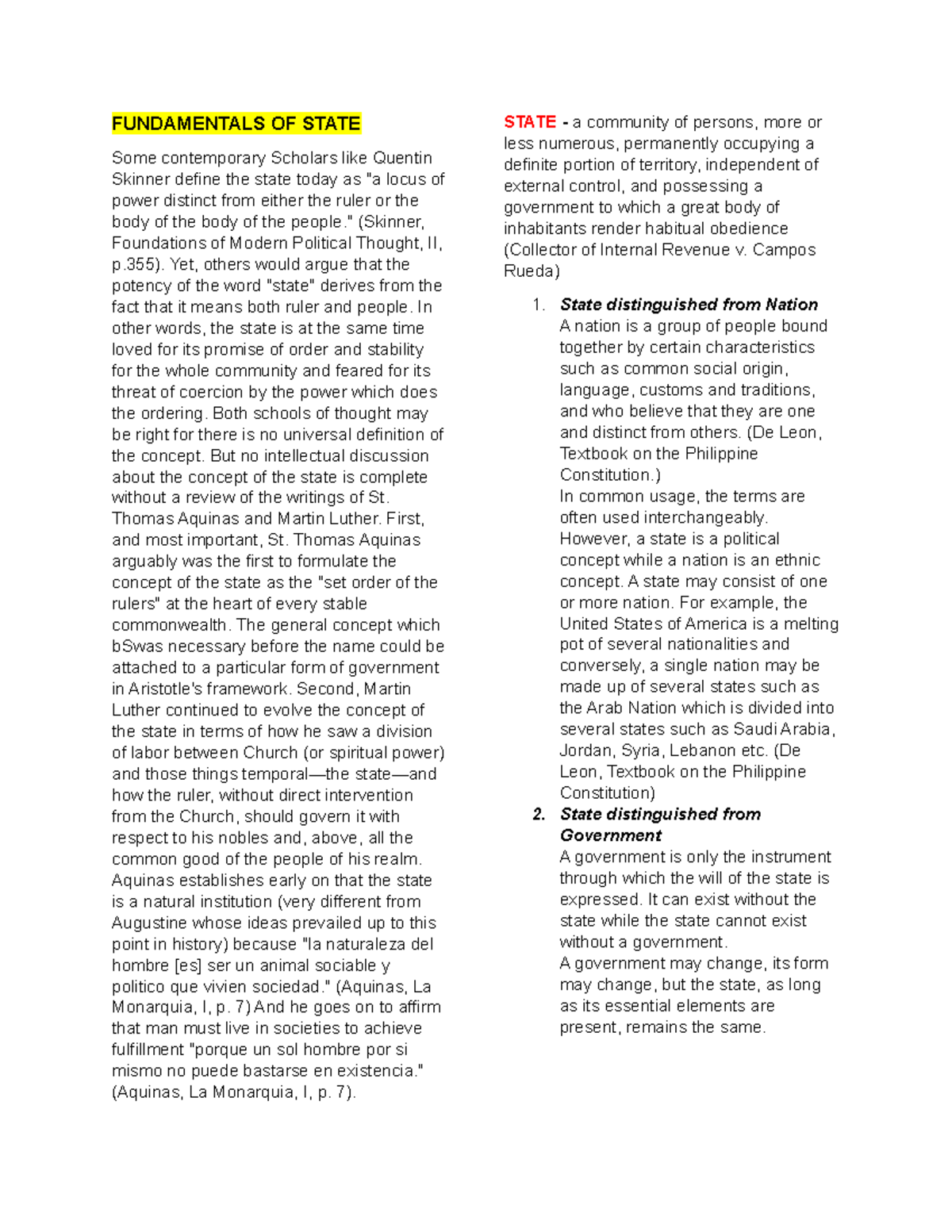 POL GOV - Fundamentals of State: Concepts and Inherent Powers - Studocu