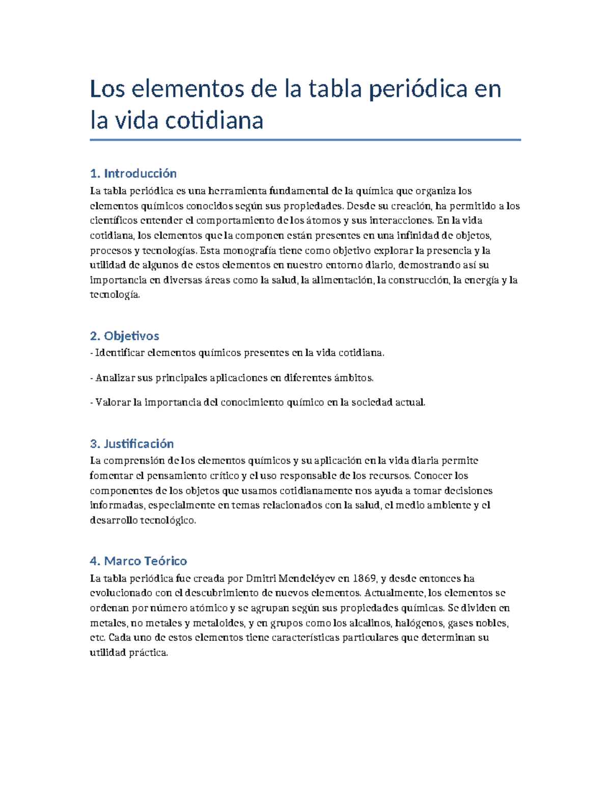 Monografía sobre Elementos de la Tabla Periódica en la Vida Cotidiana ...