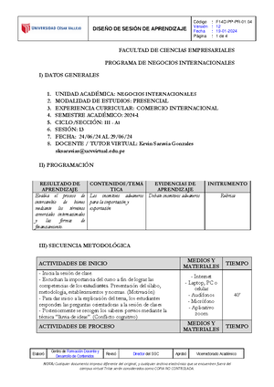 F14D-PP-PR-01.04 Diseño DE Sesión DE Aprendizaje V12 Sesión 02 - DISEÑO DE SESIÓN DE APRENDIZAJE ...