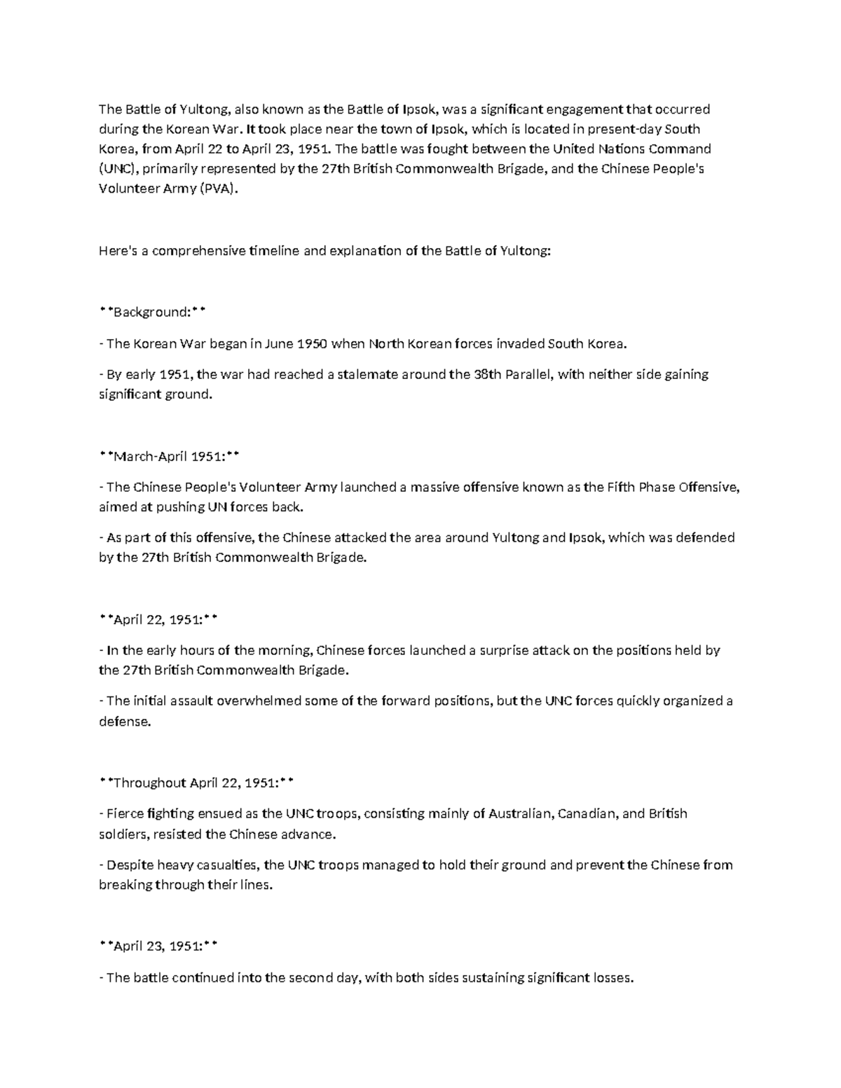 Korean War Case Study: The Battle of Yultong (April 1951) - Studocu