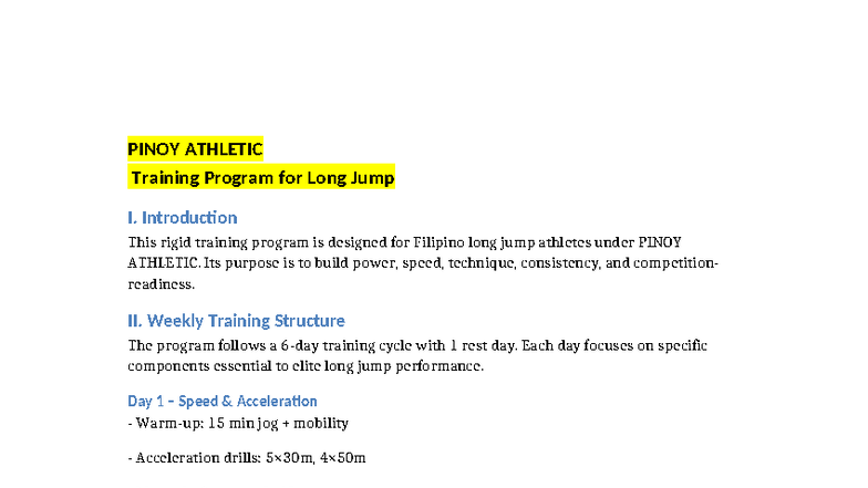 Training Program for Long Jump - PINOY ATHLETIC - Studocu