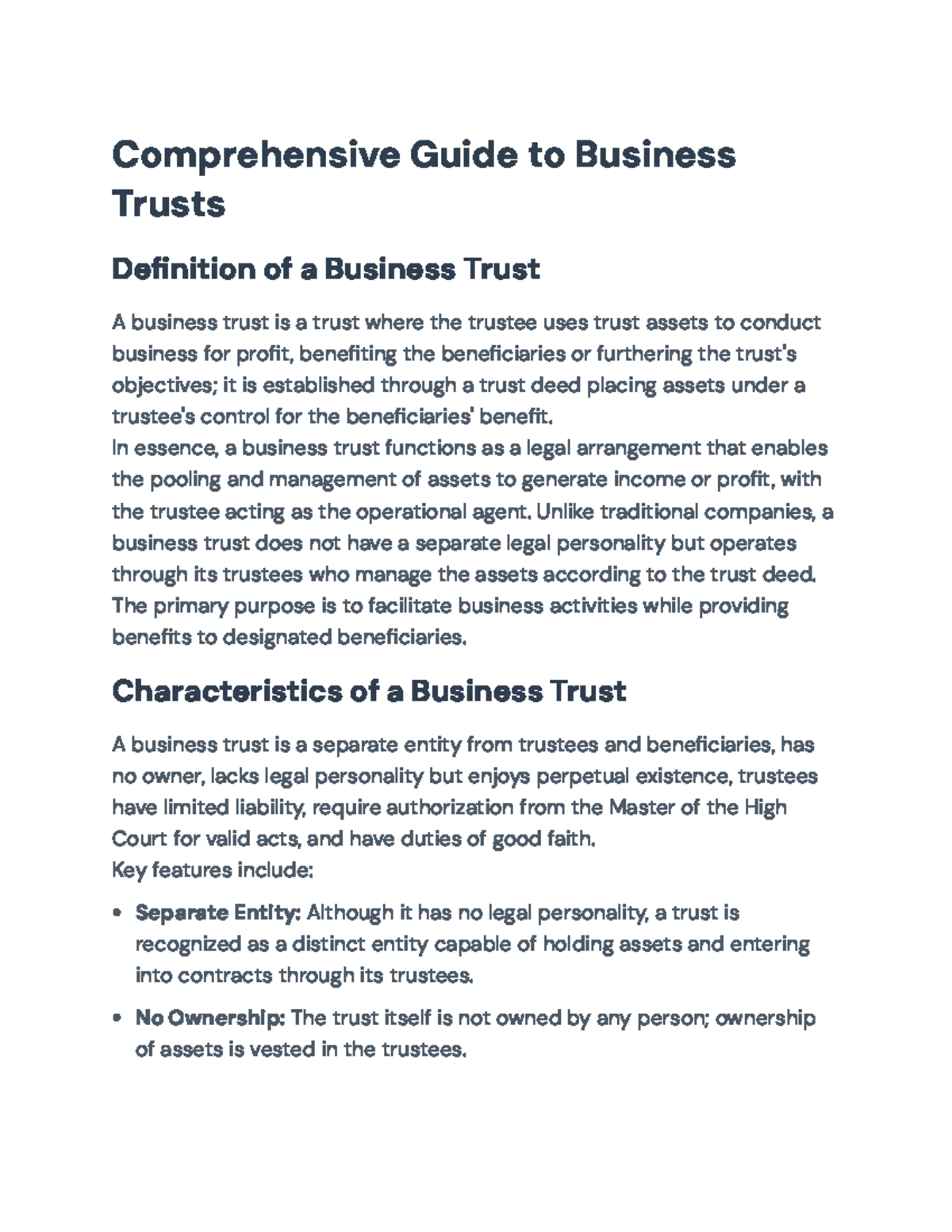 Comprehensive Overview of Business Trusts: Benefits & Establishment ...