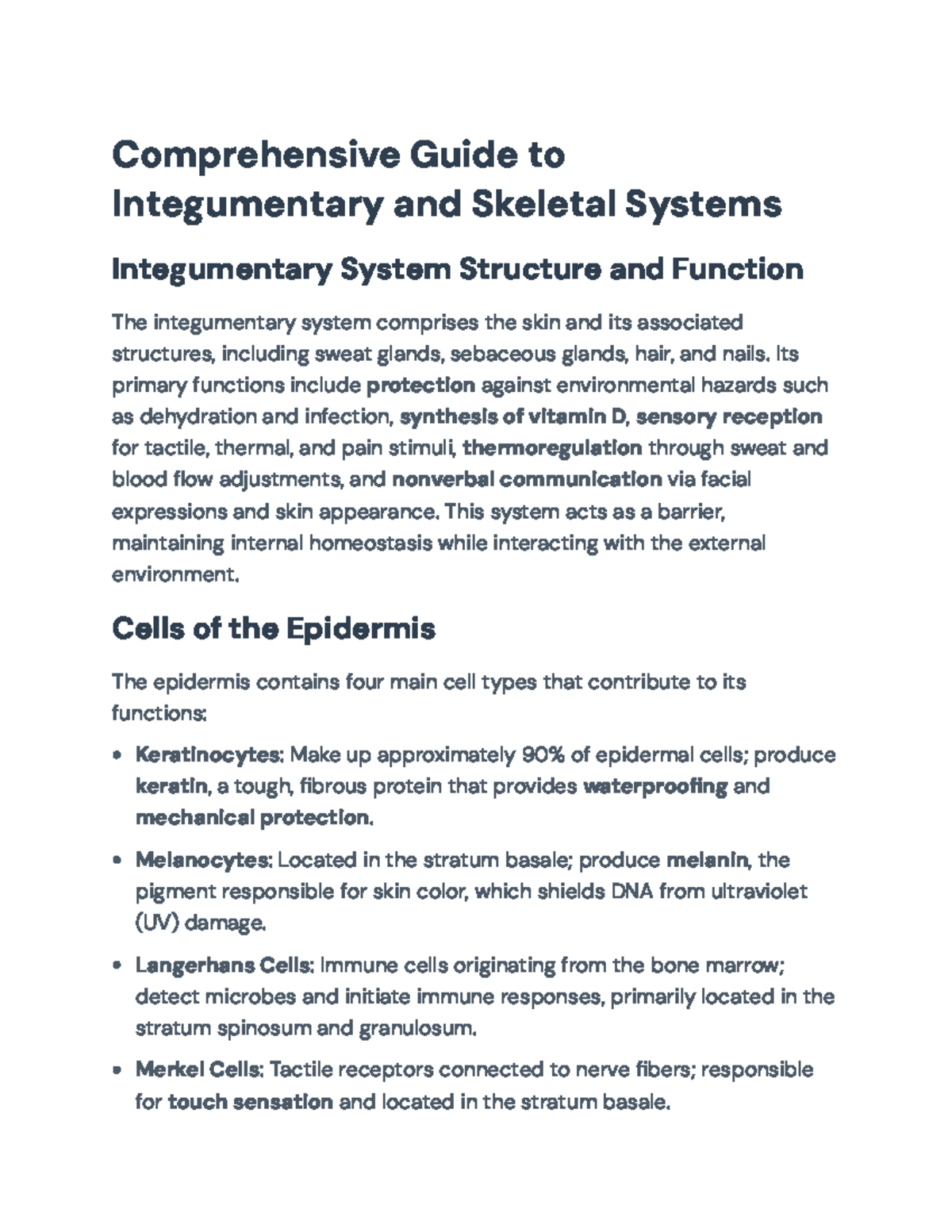 Comprehensive Overview of Integumentary & Skeletal Systems (BIO 101 ...