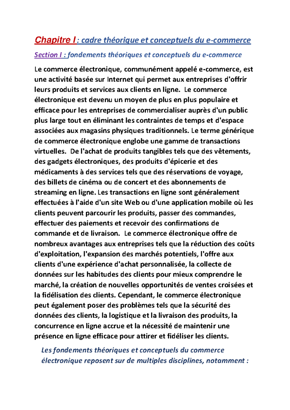 Chapitre I : Cadre Théorique du Commerce Électronique (Cours: Ilide ...