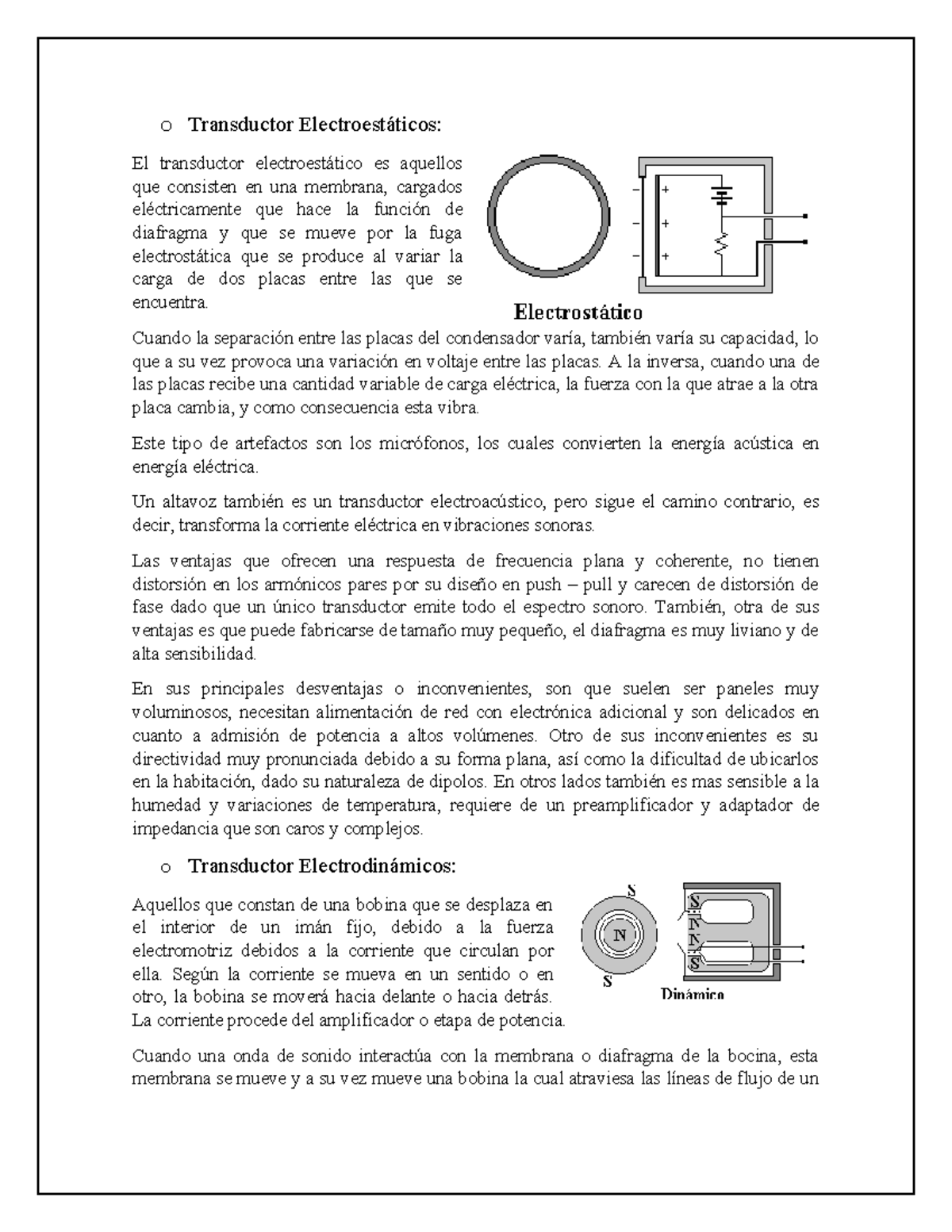 Transductor Electroestáticos - Cuando la separación entre las placas ...