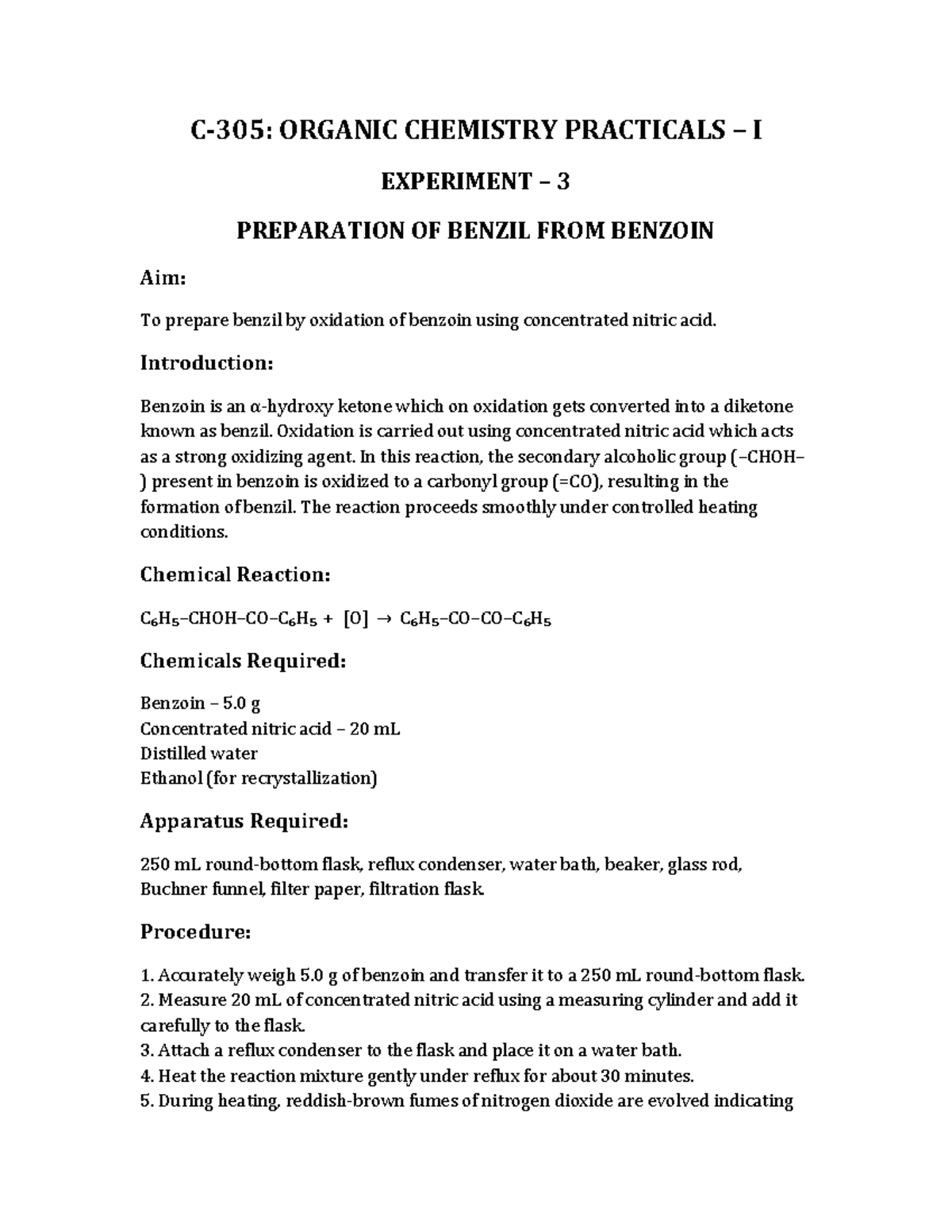 Organic Chemistry Practicals I: Exp 3 - Benzil Synthesis from Benzoin ...