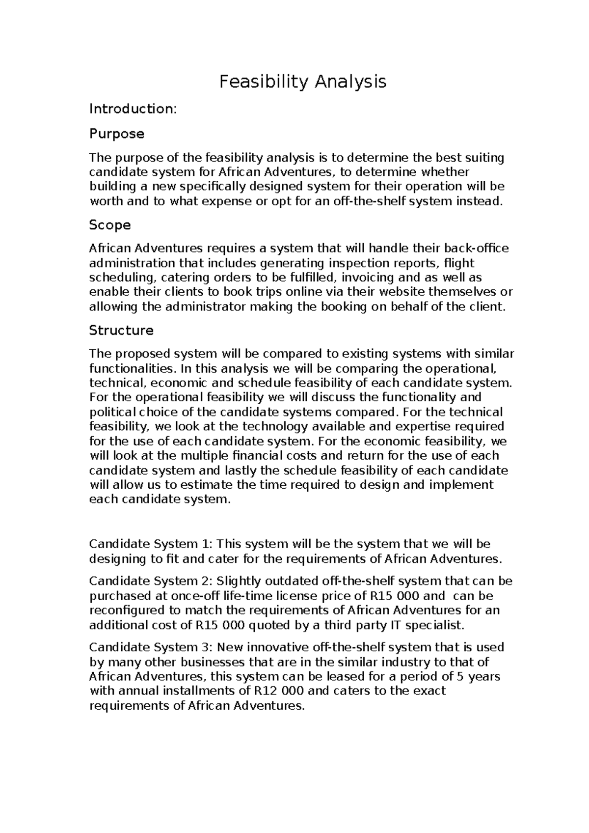 Feasibility Analysis for African Adventures: System Evaluation Assignment - Studocu