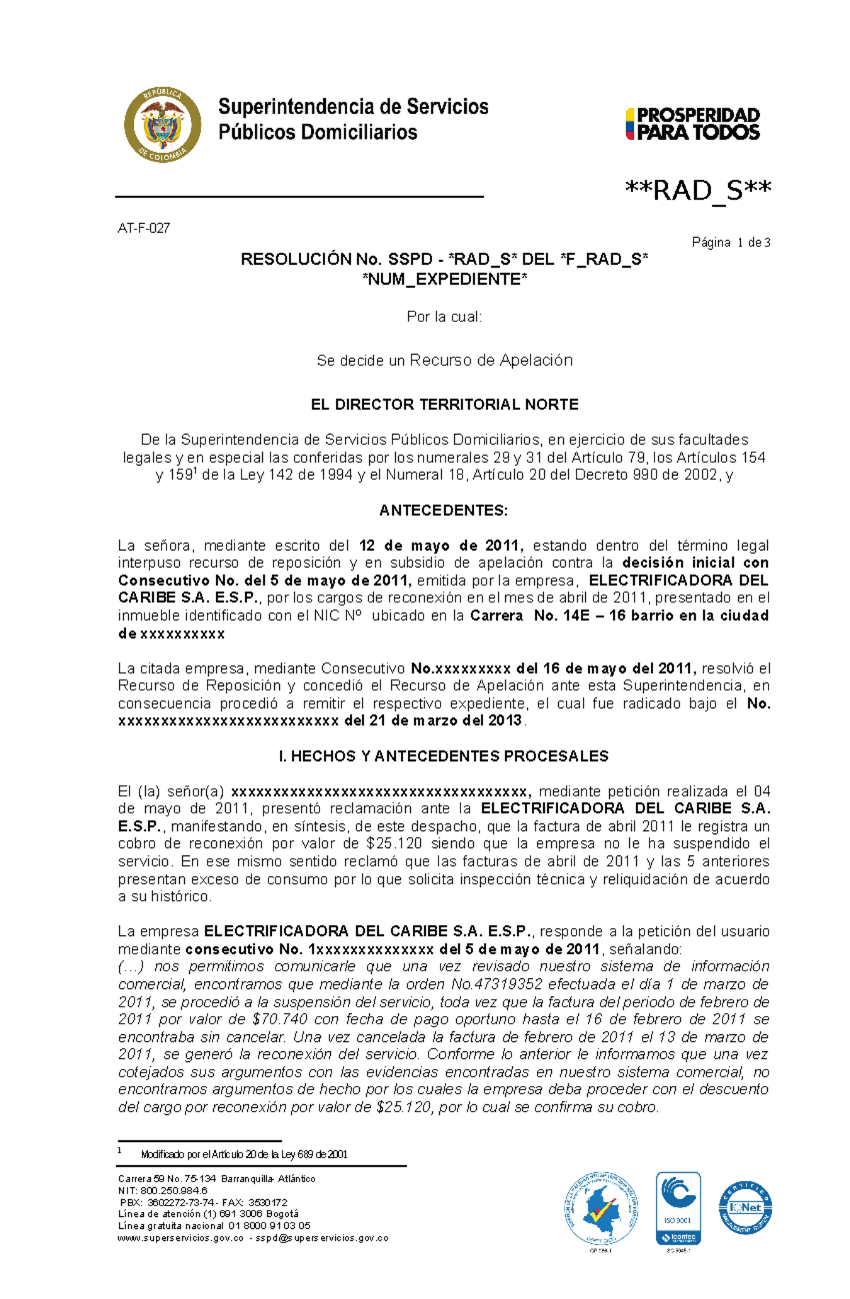 Modelo de Recurso de Apelación - Superintendencia SSPD RAD_S - Studocu