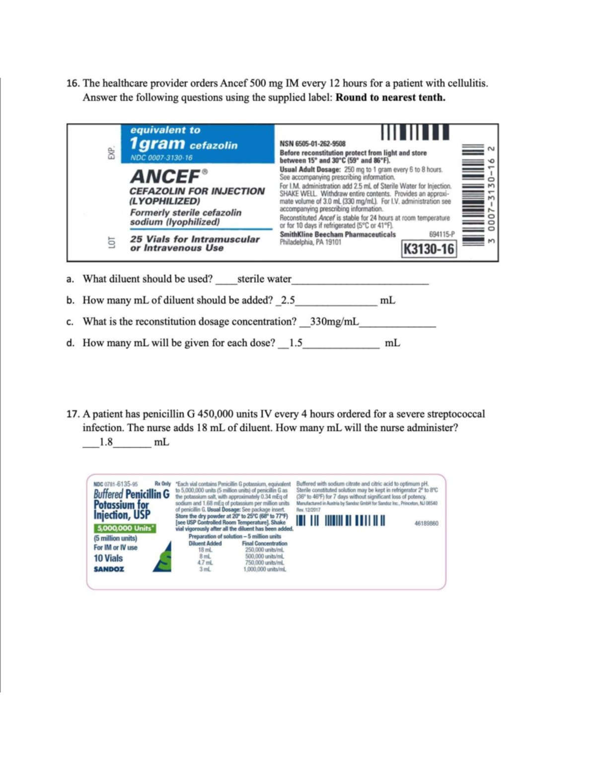 Ancef & Penicillin G Reconstitution Guidelines for IM/IV Use - Studocu