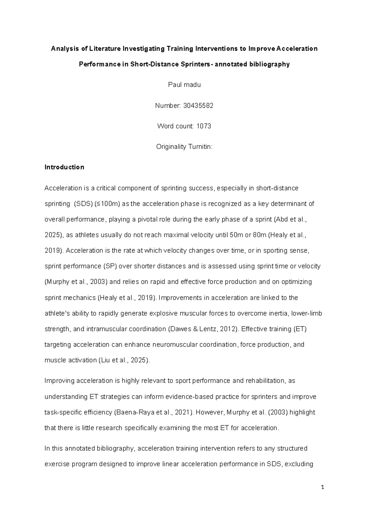 Annotated Bibliography on Training Interventions for Acceleration ...