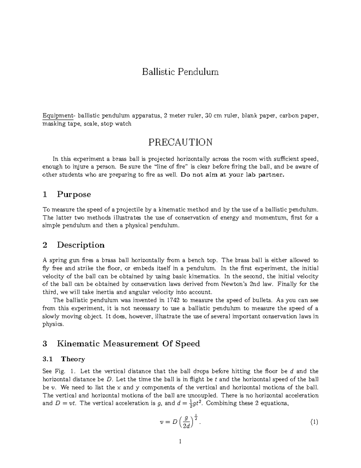 General Physics I Lab: Ballistic Pendulum Experiment 2025 - Studocu