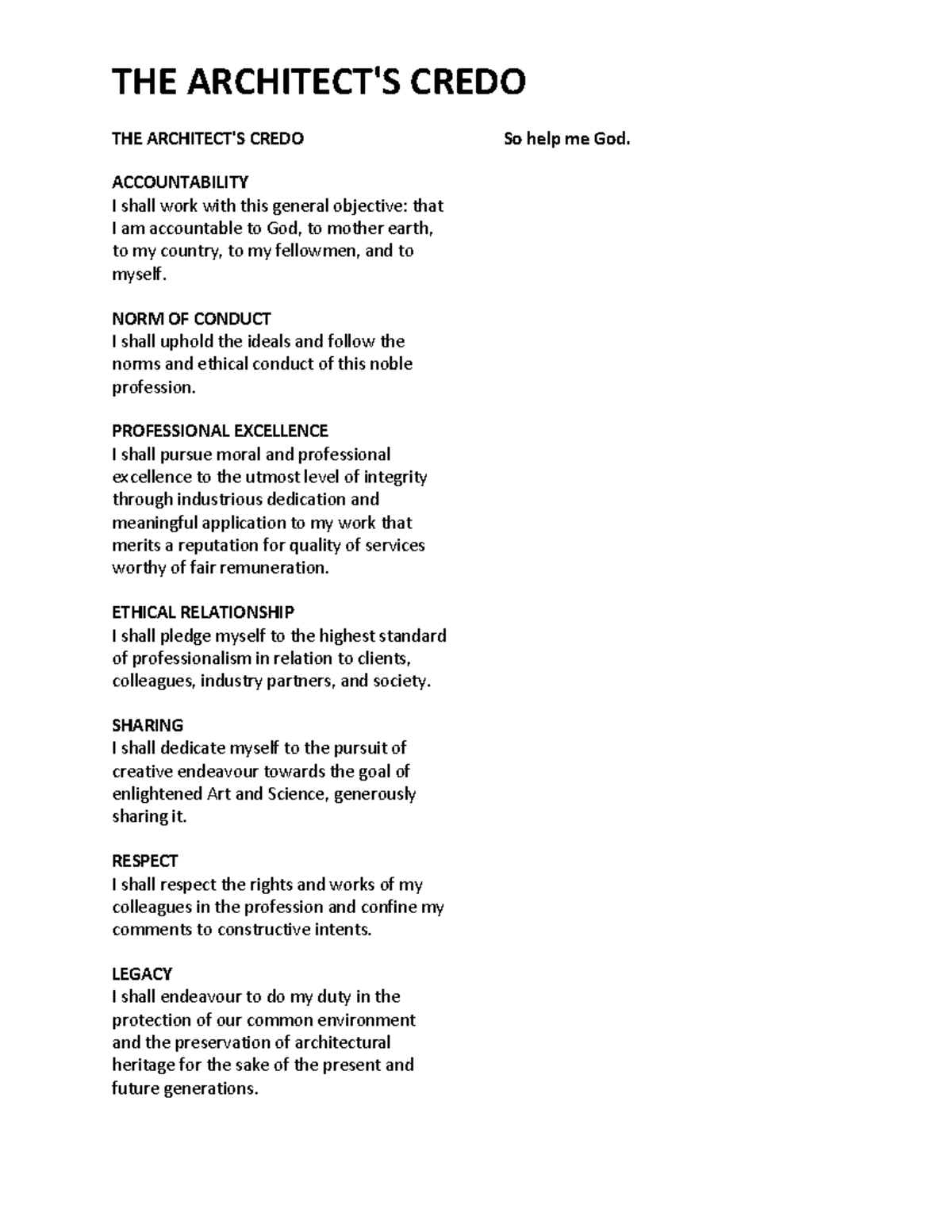 Architect's Credo: Ethics and Accountability in Architecture - Studocu