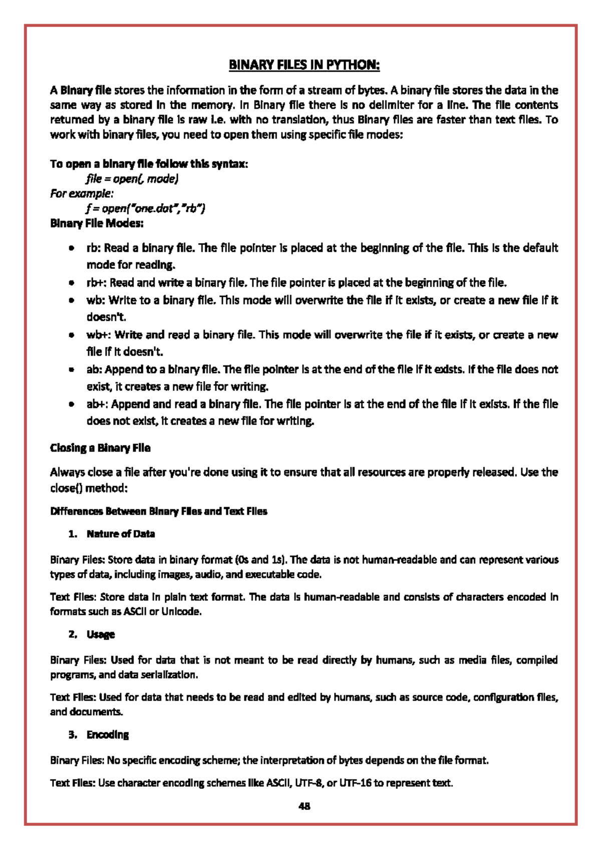 Binary File and CSV File Handling Notes (CS101) - Studocu