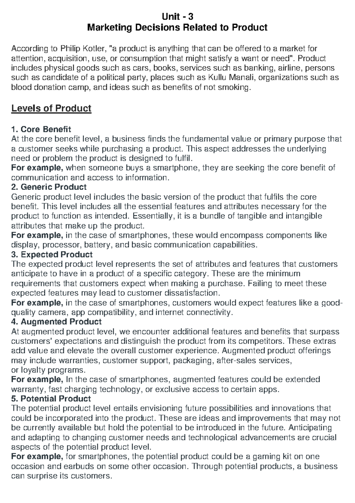 Unit 3 Mkting - Product Decisions & Classifications in Marketing - Studocu