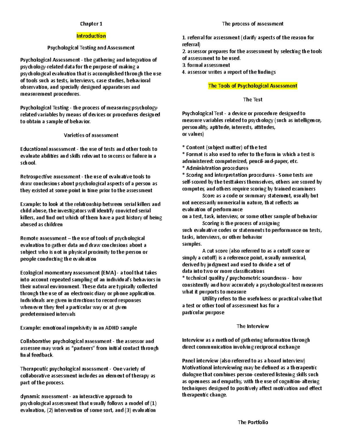 Psychological Testing and Assessment Notes - Chapter 1 Introduction ...