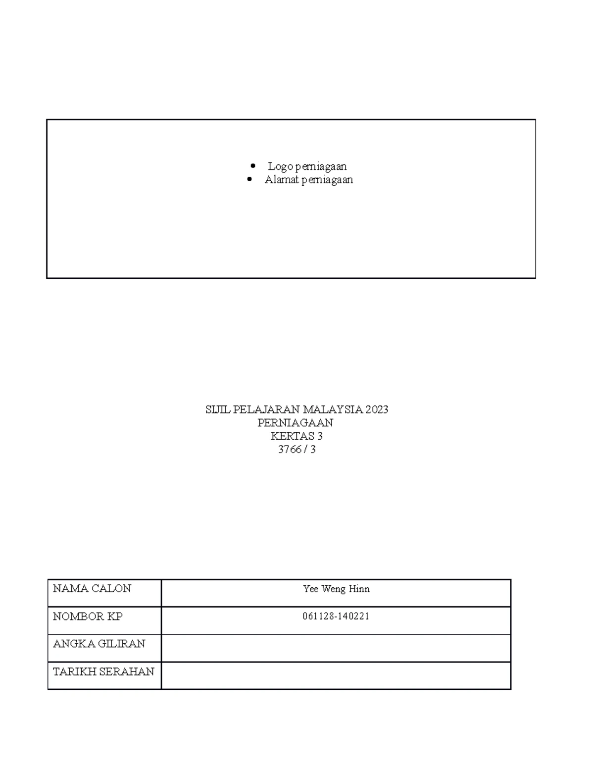 Kerja kursus Prinsip Perakaunan 2020 - Perakuan Calon Tentang Ketulenan ...
