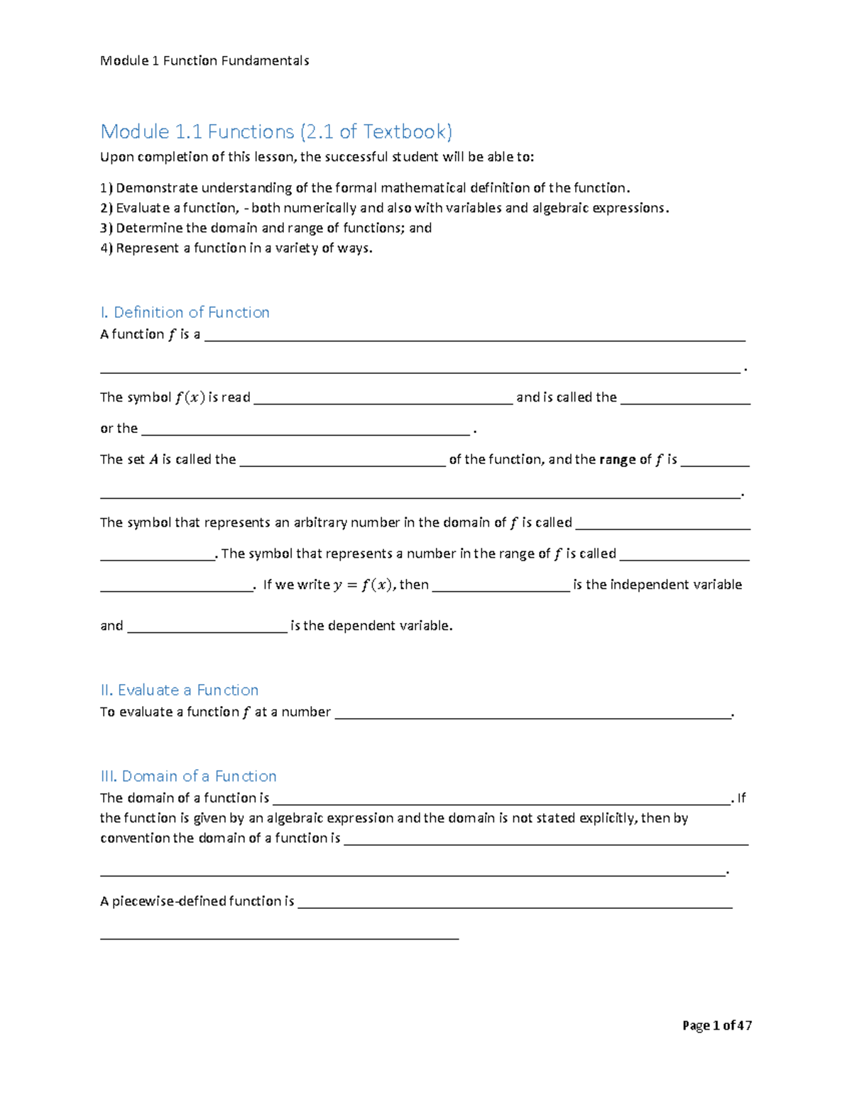 Module 1 Function Fundamentals: Trigonometric Functions and Identities ...