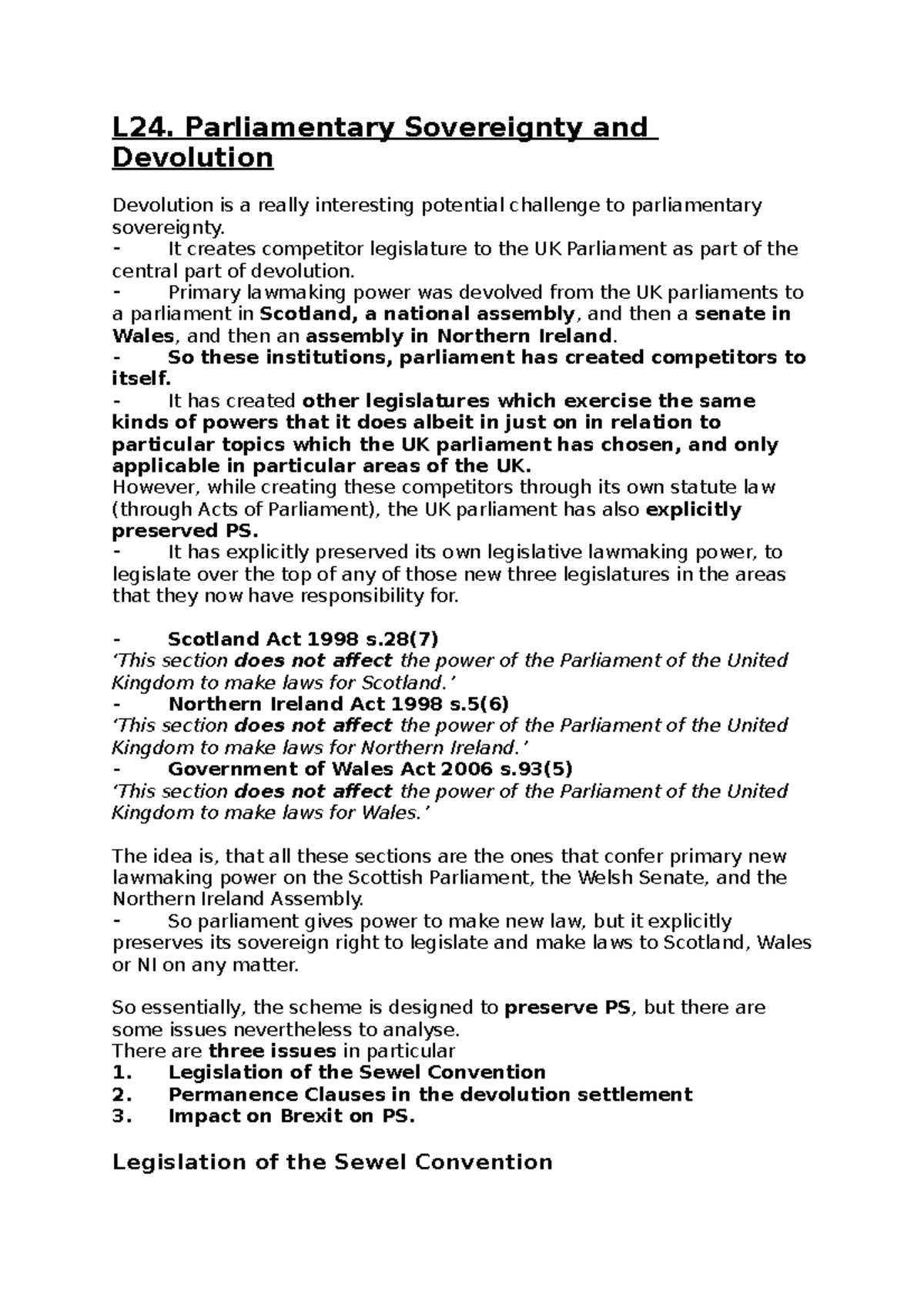 L24. Examining Parliamentary Sovereignty & Devolution Issues - Studocu