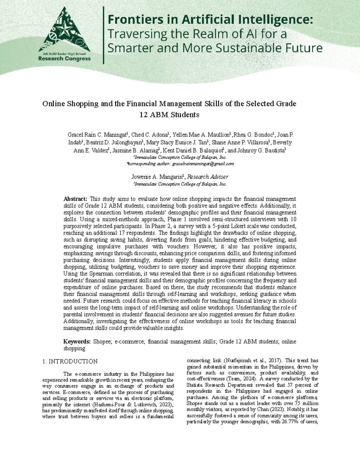 **Impact of Online Shopping on Financial Management Skills of Grade 12 ...