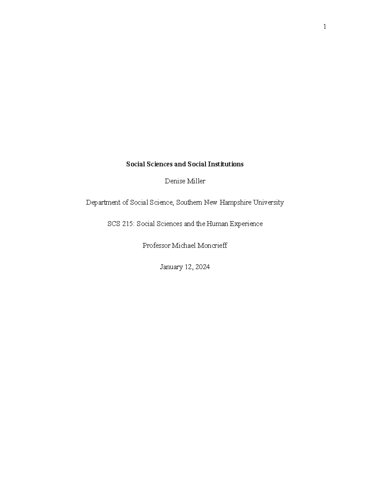 SCS 215: Mod 1 Short Paper on Social Sciences and Institutions - Studocu