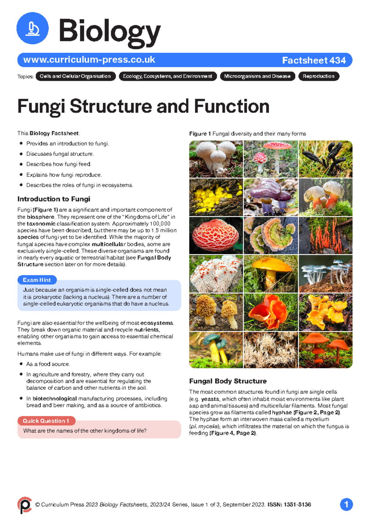 434 Fungi Structure & Function: An Overview of Fungal Biology - Studocu
