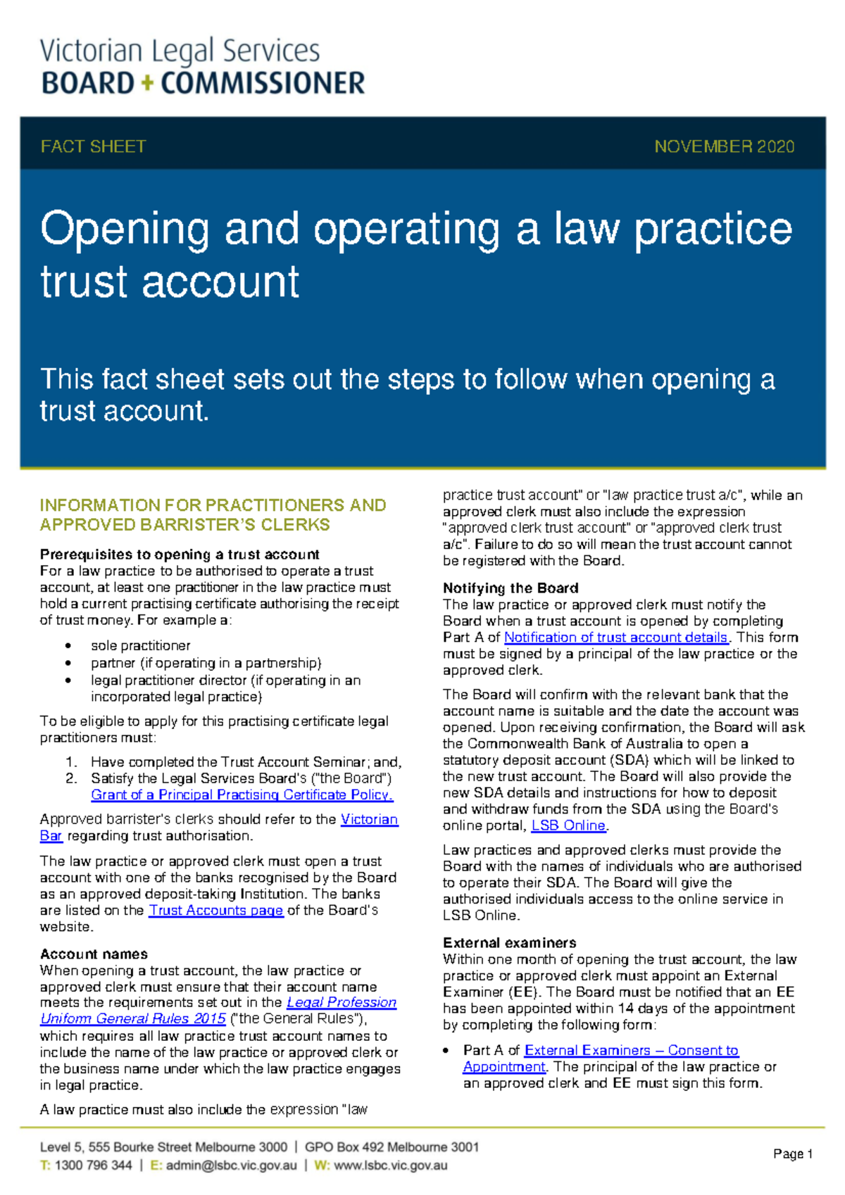 FACT SHEET: Opening & Operating a Law Practice Trust Account - Studocu
