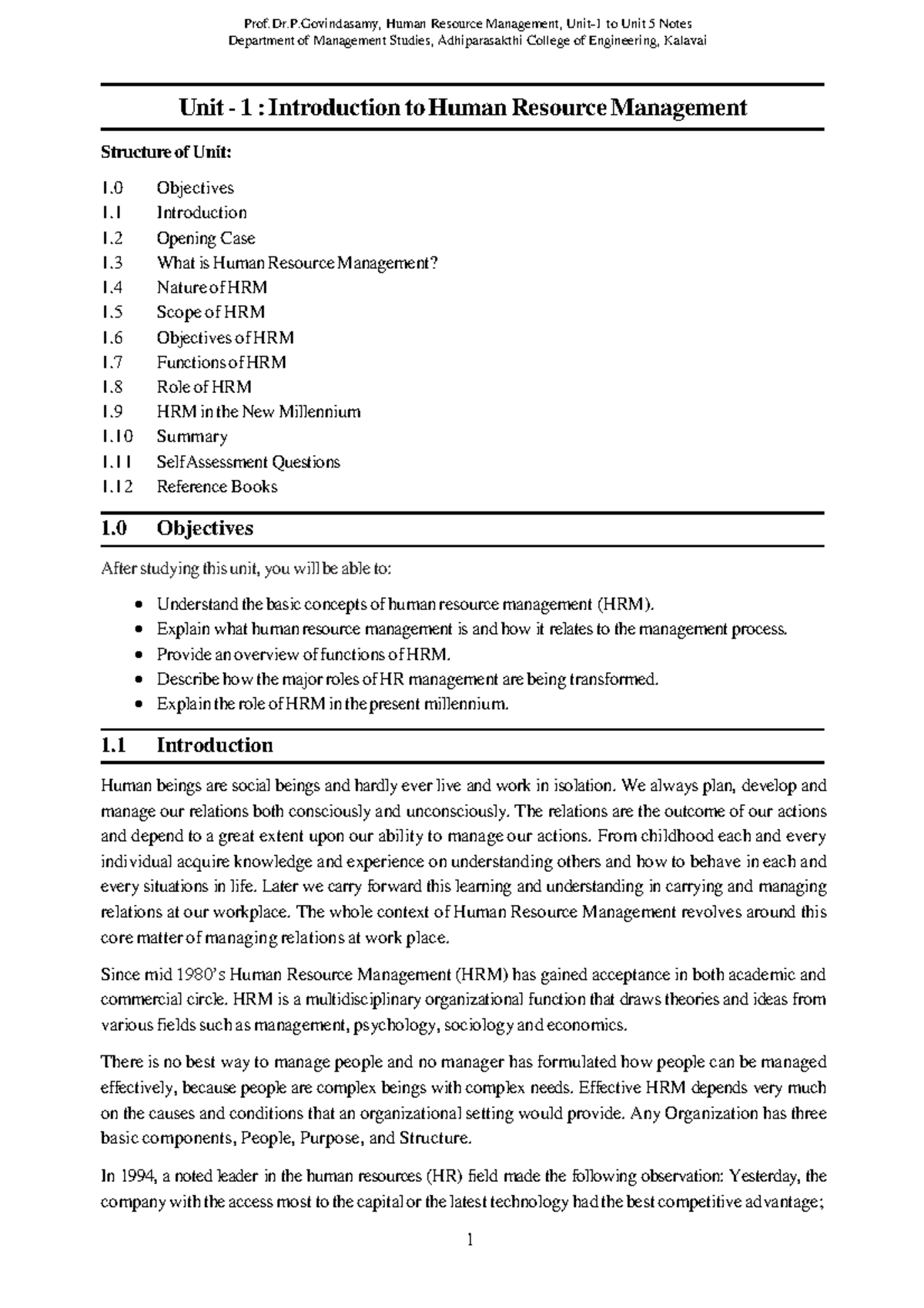 Human Resource Management Unit 5 Notes - Prof. Dr. P. Govindasamy - Studocu