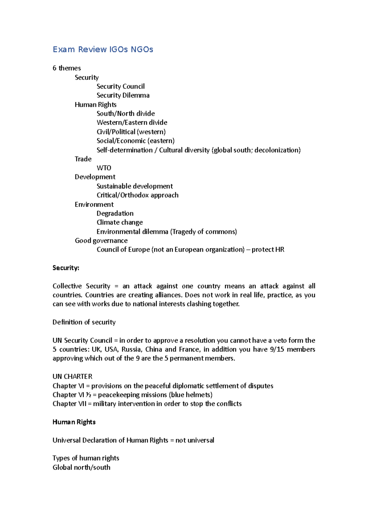 Exam Review: IGOs & NGOs Overview - Int'l Organizations Notes - Studeersnel