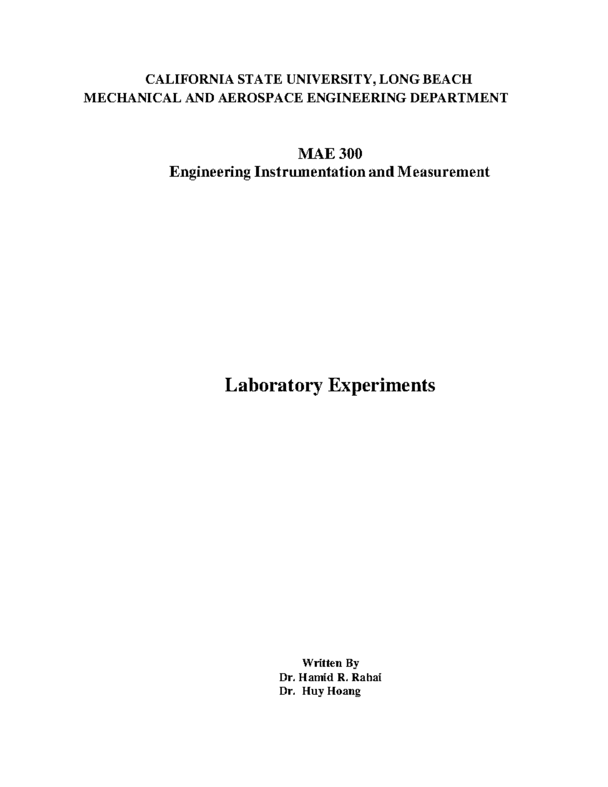 MAE 300 Laboratory Report: Experiments on Instrumentation & Measurement ...