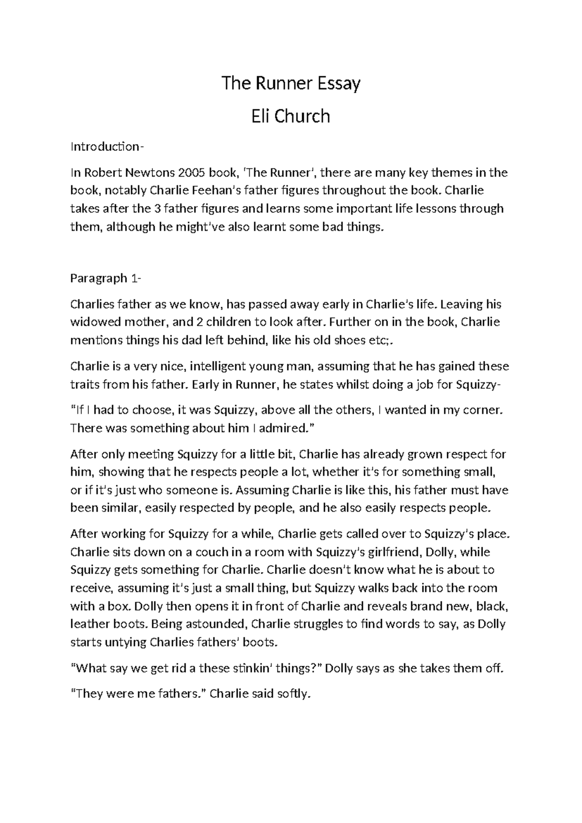 The Runner Essay Notes (ENG 101) - Exploring Father Figures in Newton's ...