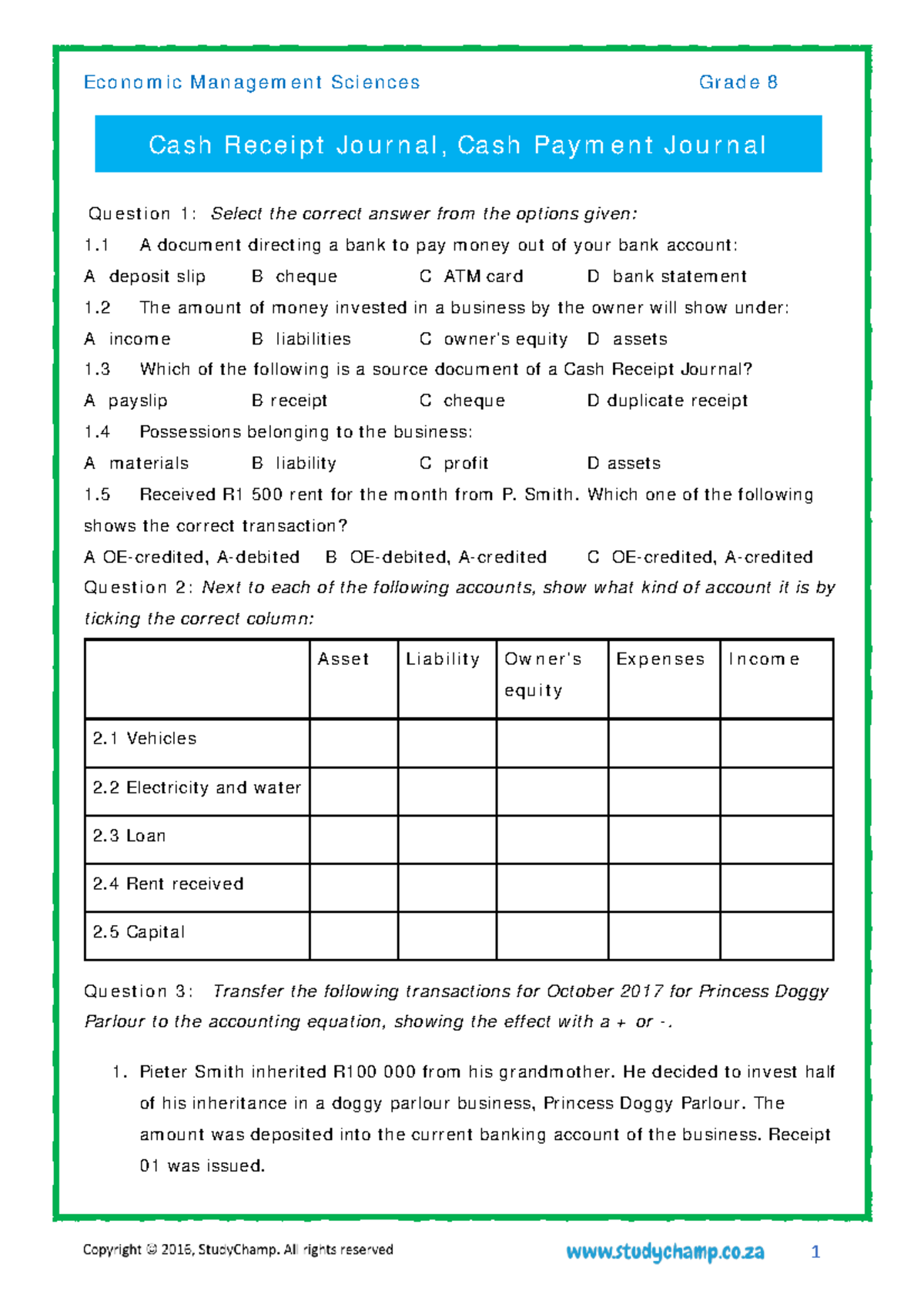 Cash Journal Exam Questions: Cash Transactions & Accounts Analysis ...