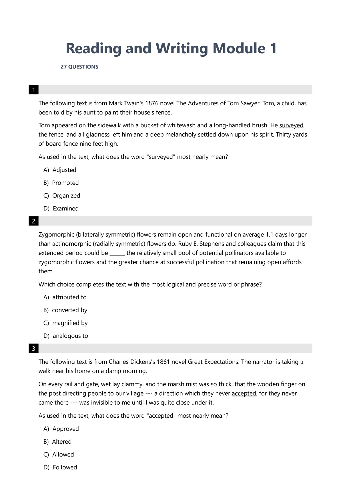 Reading and Writing Module 1: 27 Questions on Literary Analysis - Studocu