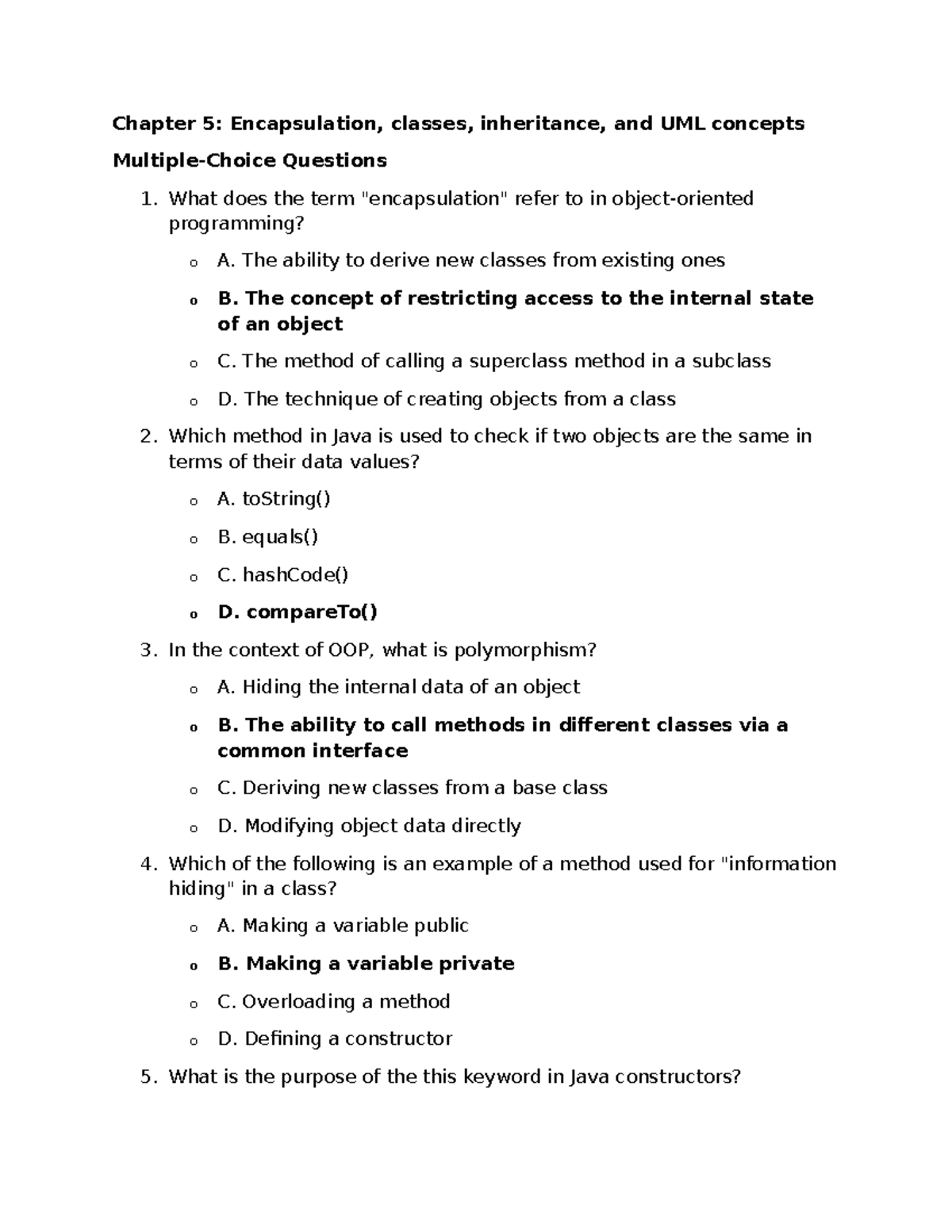 Homework - Chapter 5: OOP Concepts & Programming Exercises - Studocu