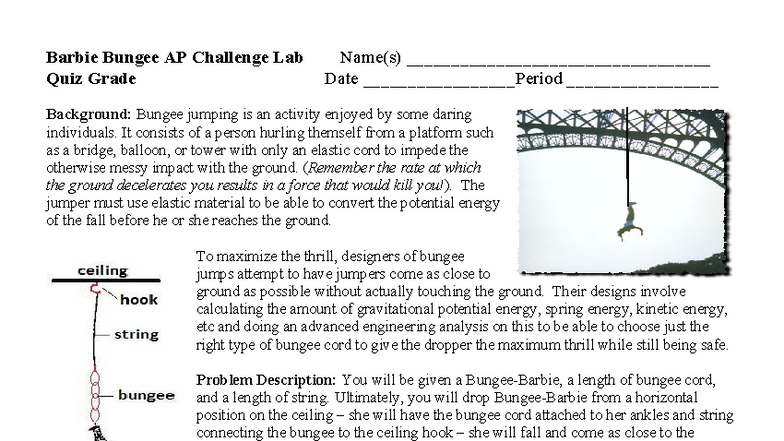 Aplab 2324: Barbie Bungee Jump Physics Challenge Quiz Notes - Studocu