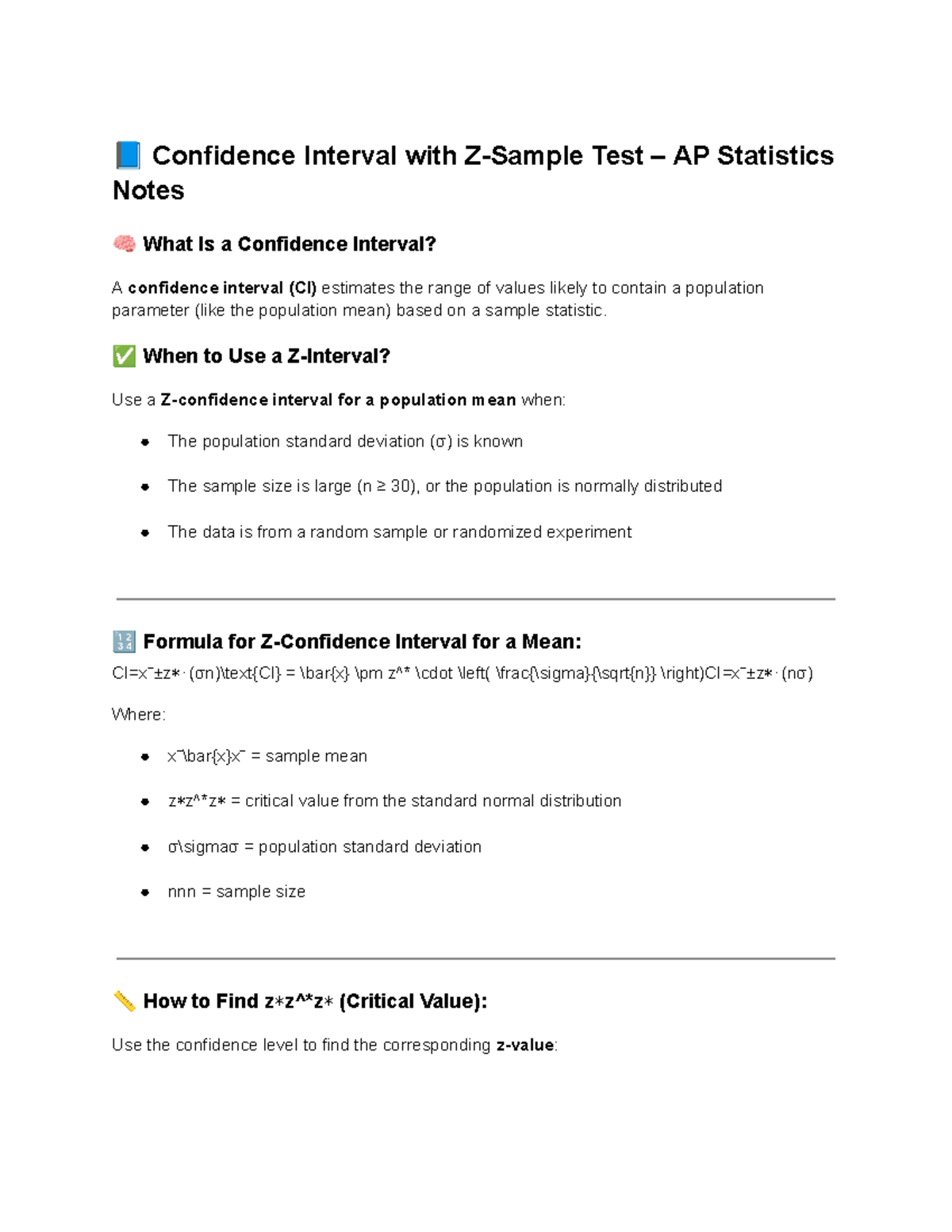 Ap stat note - ap statistics confidence interval notes - 📘 Confidence ...