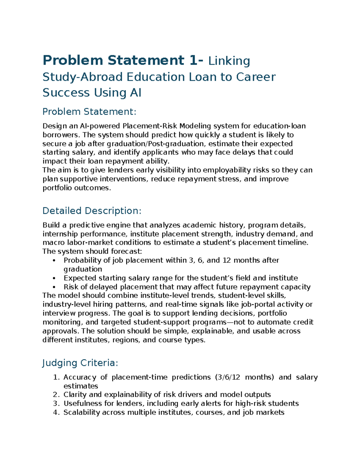 Problem Statement - Linking Education Loans to Career Success Using AI ...