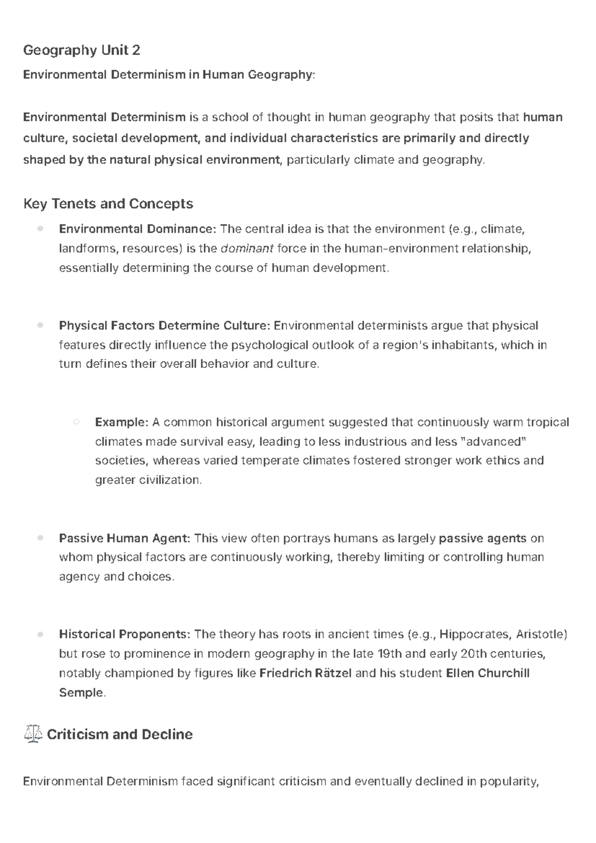 Geography Unit 2: Environmental Determinism vs. Possibilism in Human ...