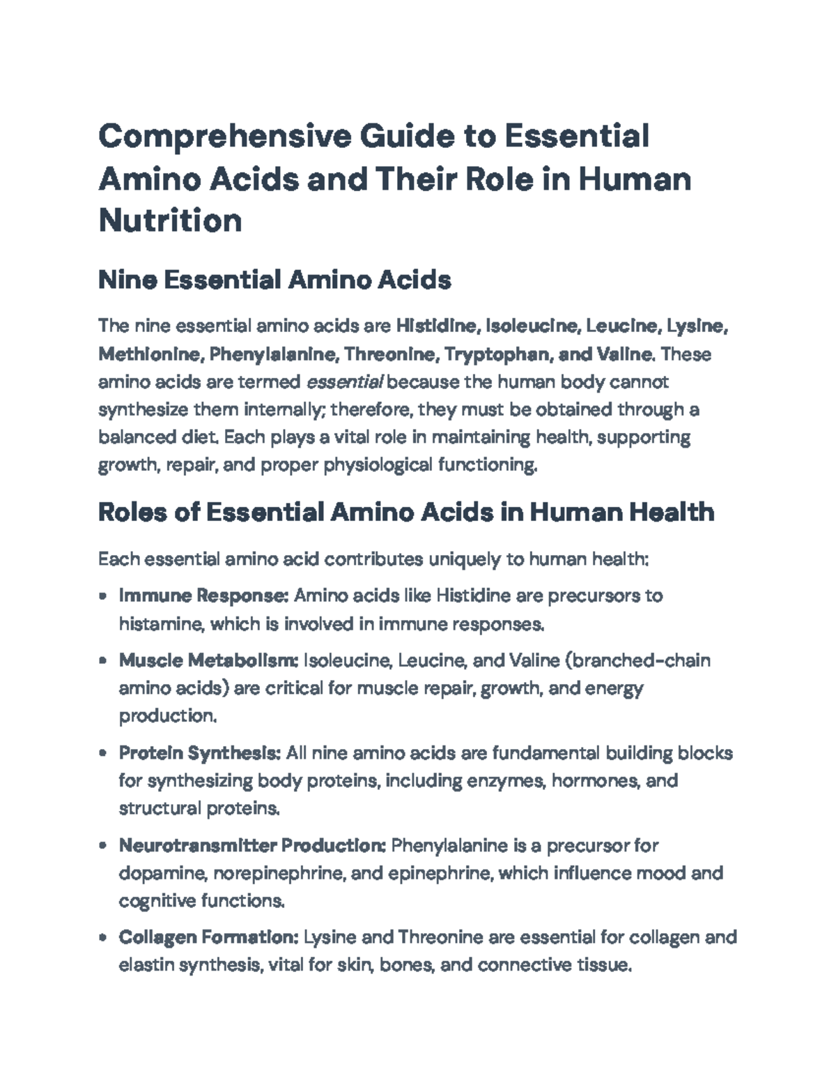 Comprehensive Guide to Nine Essential Amino Acids in Nutrition - Studocu