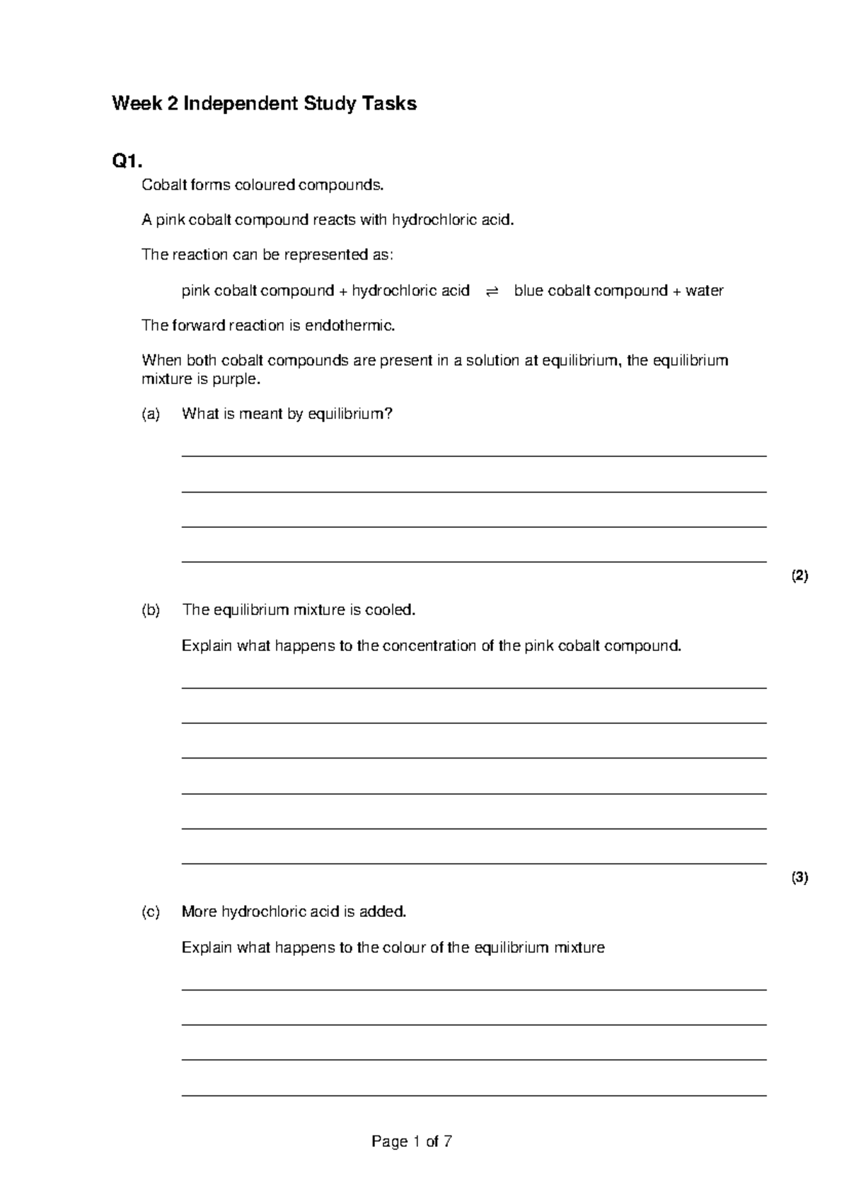 Independent Study Tasks - Week 2: Cobalt, Aluminium, and Iron - Studocu
